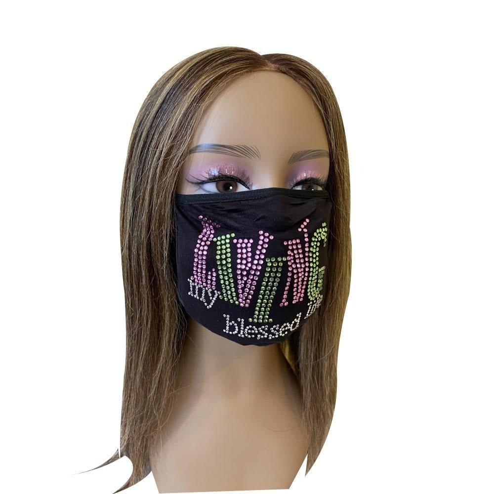 Living My Blessed Life Rhinestone Bling Face Mask Pink – D9 Greeks