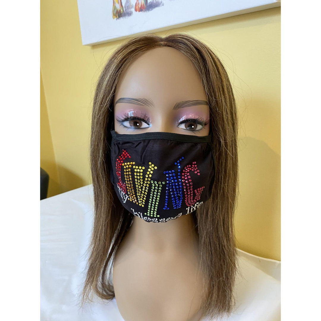 Living My Blessed Life Rhinestone Bling Face Mask Rainbow – D9 Greeks