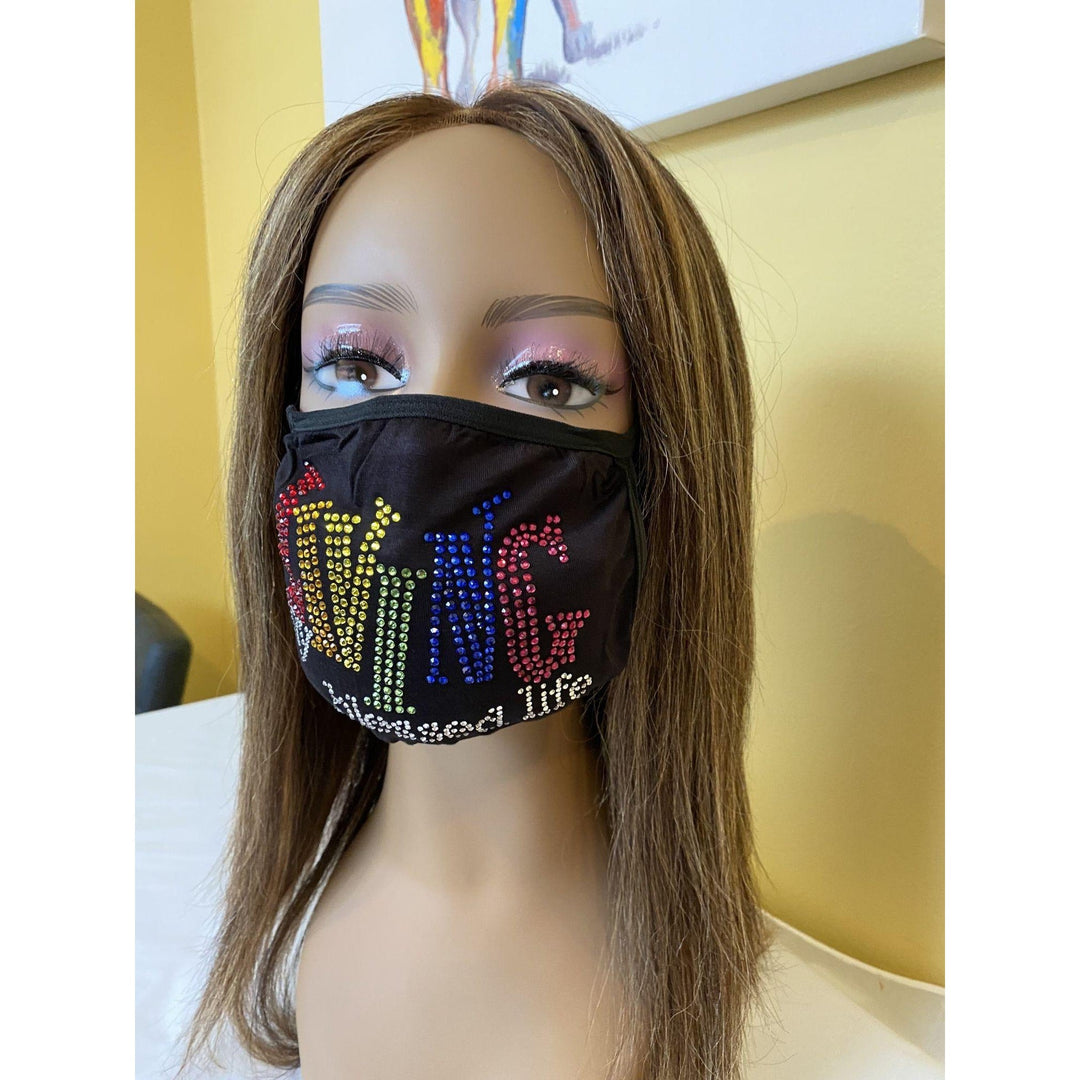 Living My Blessed Life Rhinestone Bling Face Mask Rainbow – D9 Greeks