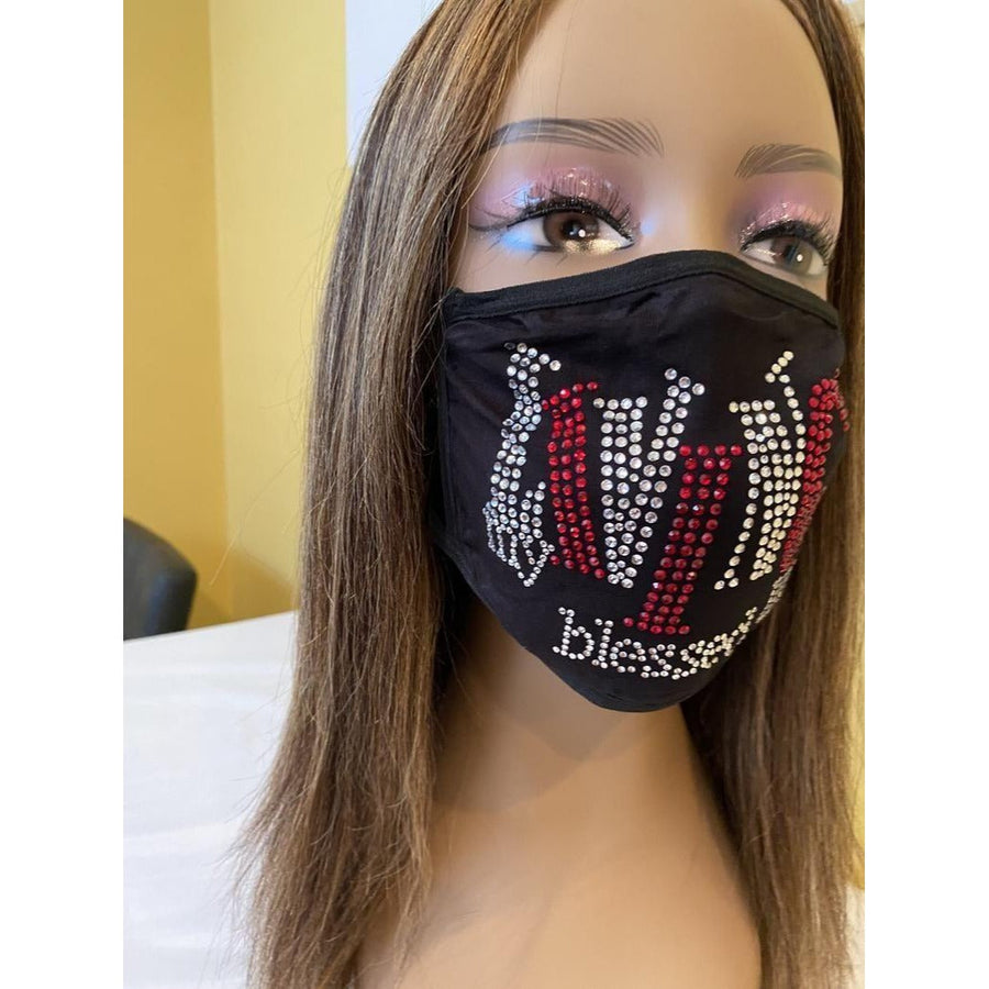 Living My Blessed Life Rhinestone Bling Face Mask Red – D9 Greeks