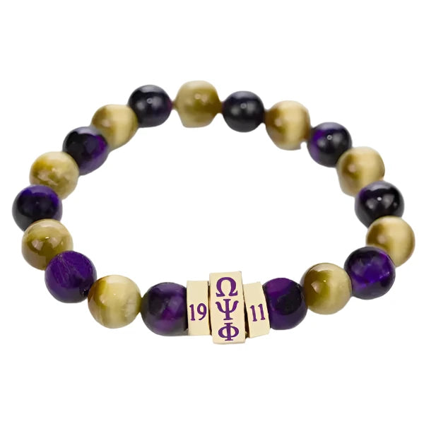 Omega Psi Phi Natural Stone Beaded Bracelet Purple and Gold – D9 Greeks