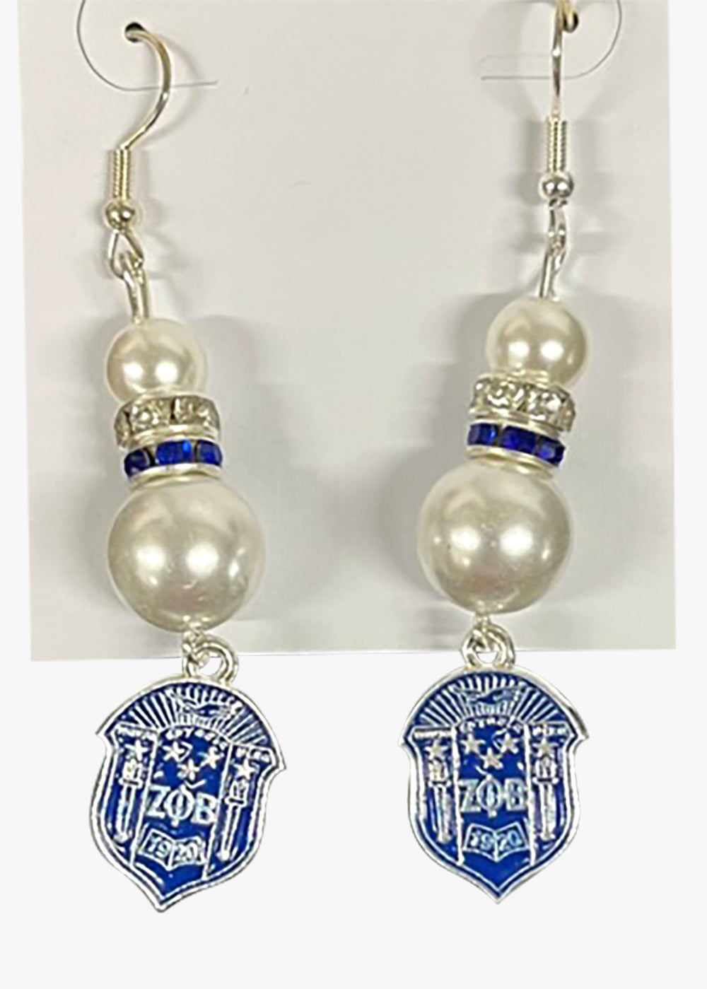 Zeta Phi Beta Pearl Shield Earrings - D9 Greeks
